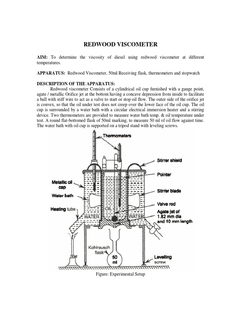 Redwood Viscometer | PDF | Viscosity | Chemistry
