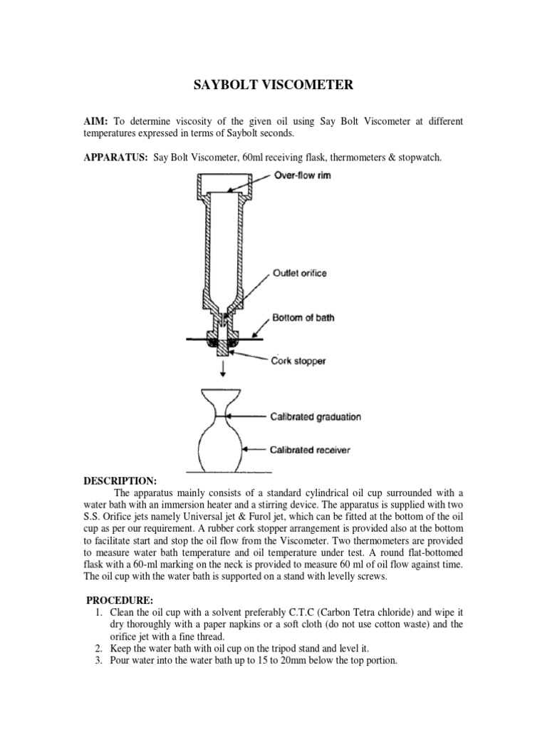 Say Bolt Viscometer | PDF | Viscosity | Temperature