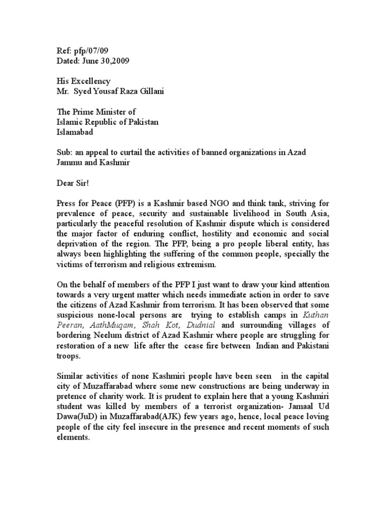 Letter To PM Pakistan