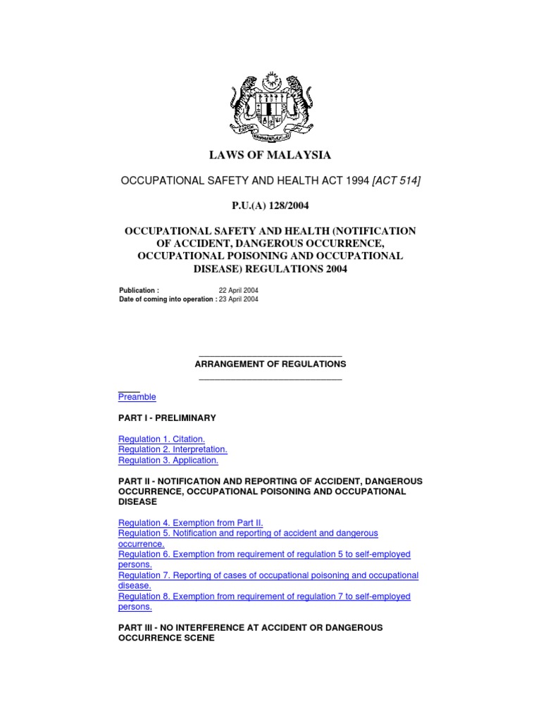 Notification of Accident, Dangerous Occurrence, Poisoning and ...