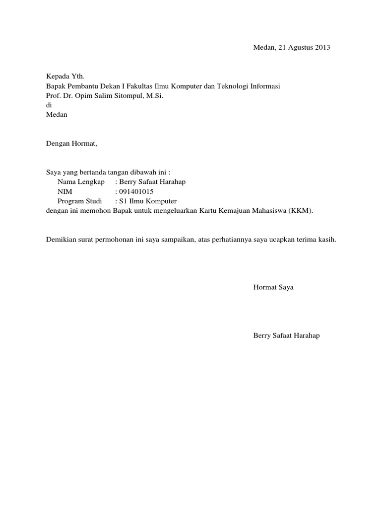 Surat Permohonan Mahasiswa KKM | PDF