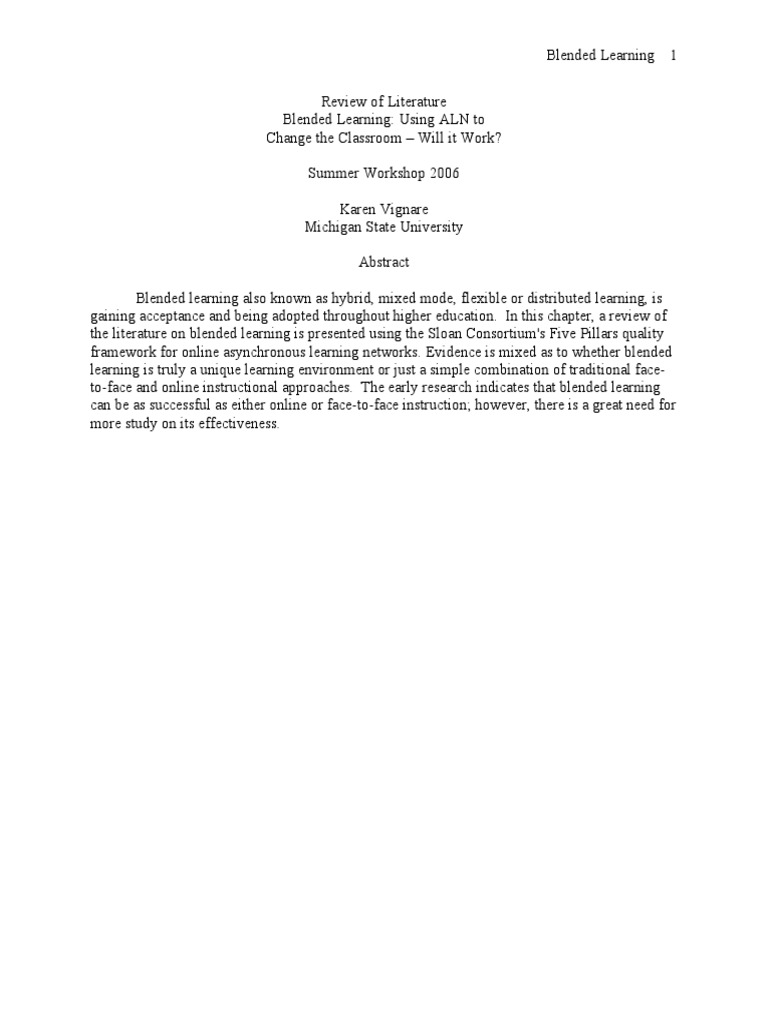 Blended Learning Review of Literature Vignare | PDF | Educational ...