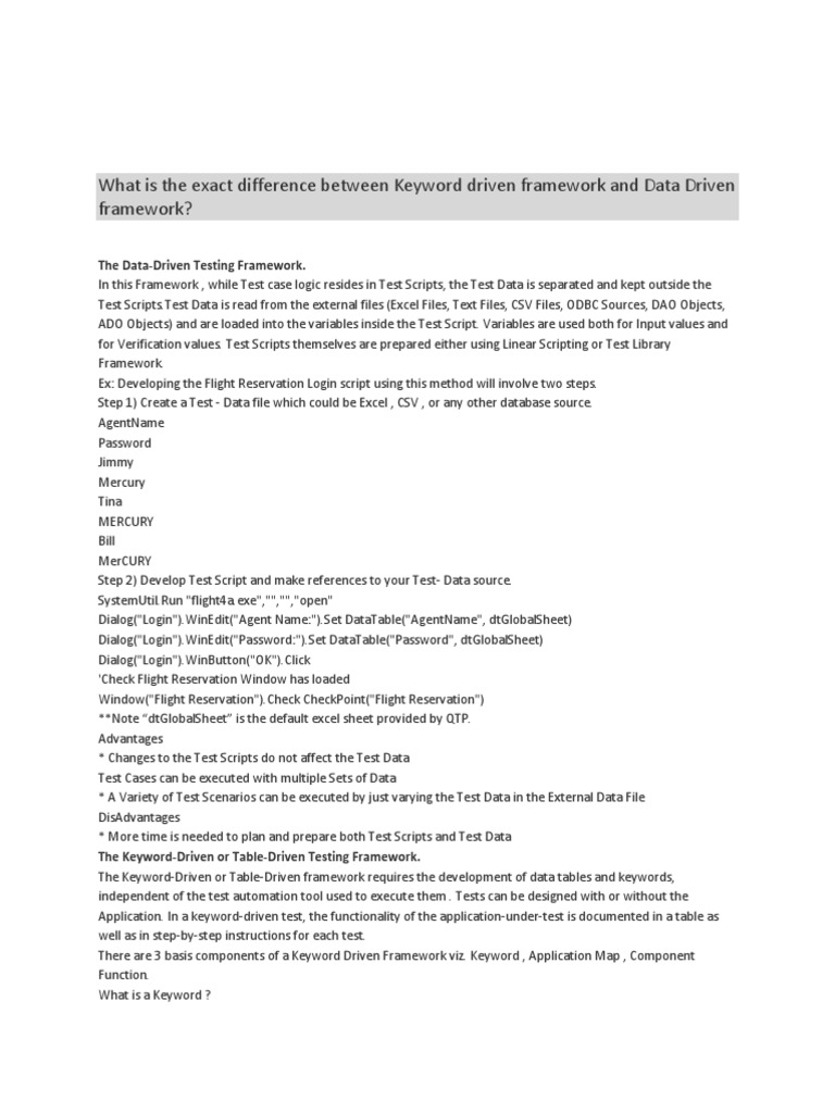 Difference - Keyword and Data Driven Framework | PDF | Scripting ...
