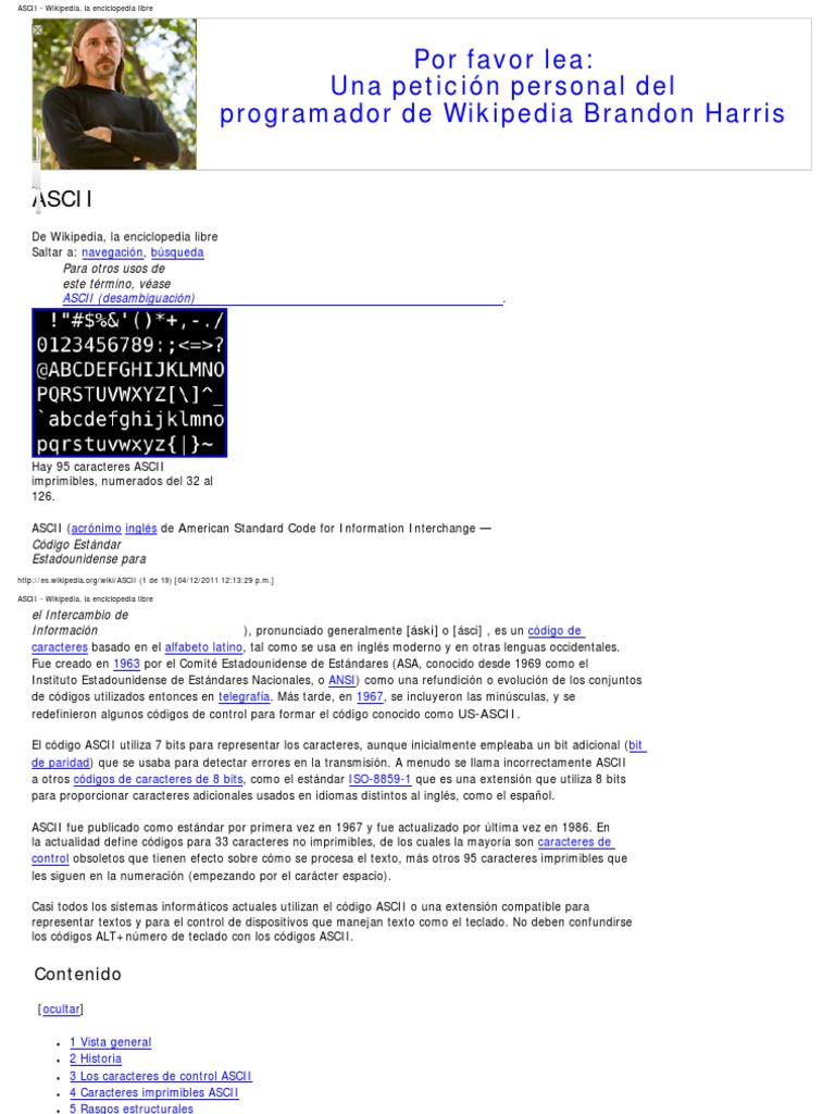 ASCII - Wikipedia, La Enciclopedia Libre | PDF | Ascii | Tipografía