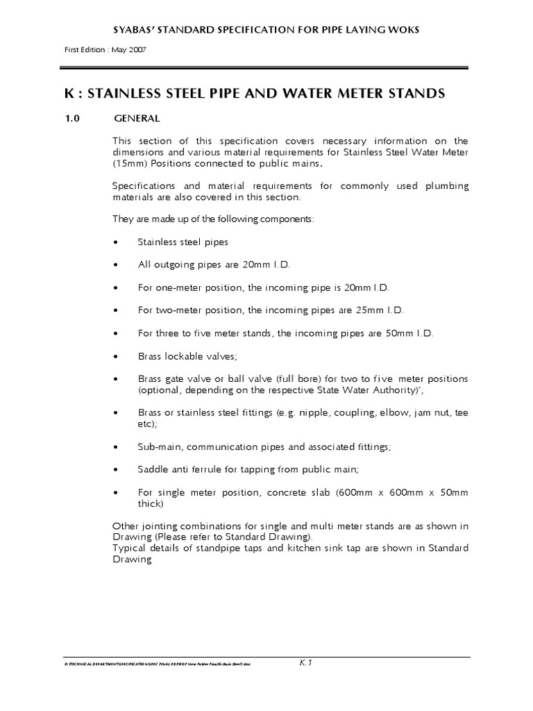 Syabas Guideline Ss Pipe and Water Meter Stand | PDF | Pipe (Fluid ...