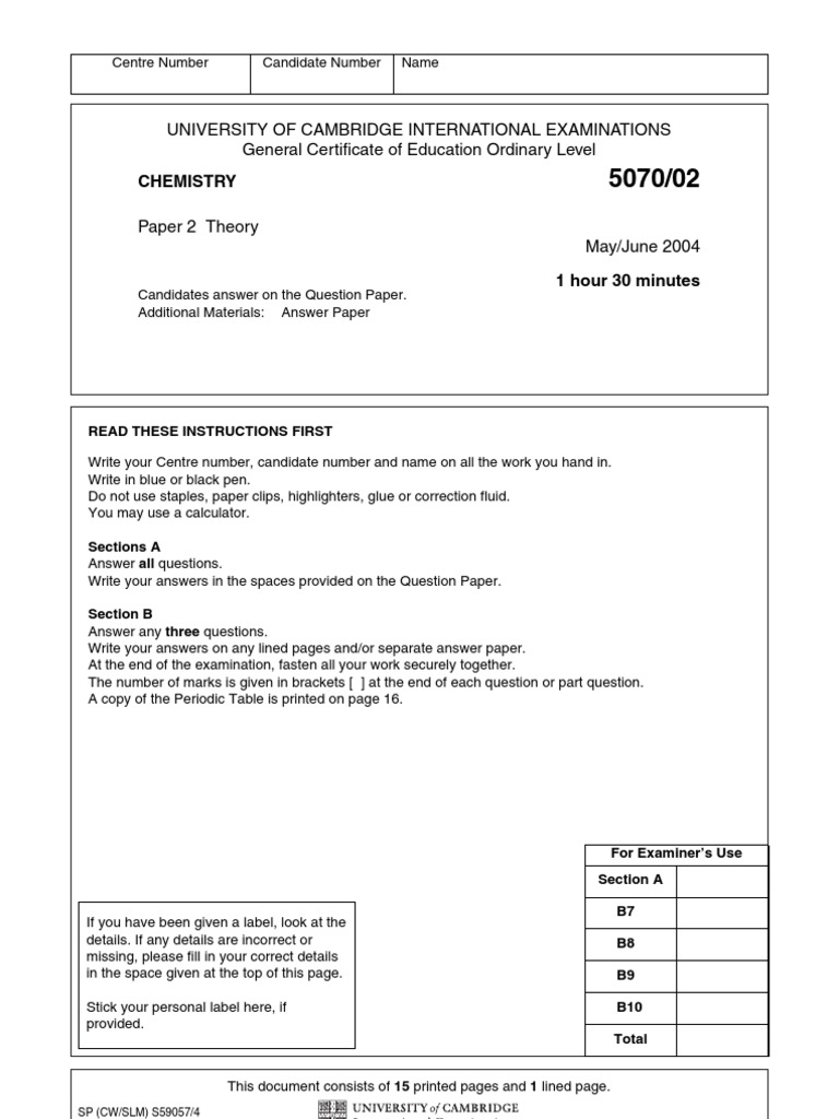 Chemistry June 2004 - Paper 2 | PDF
