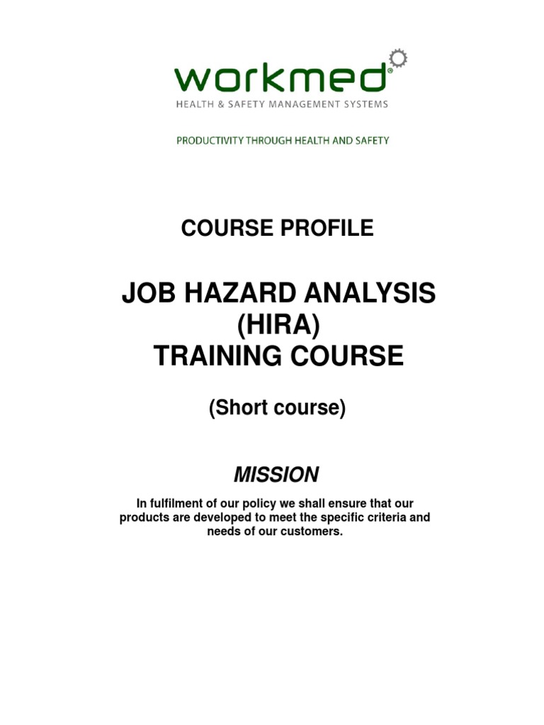 Job Hazard Analysis (HIRA) Training Course | PDF | Occupational Safety ...