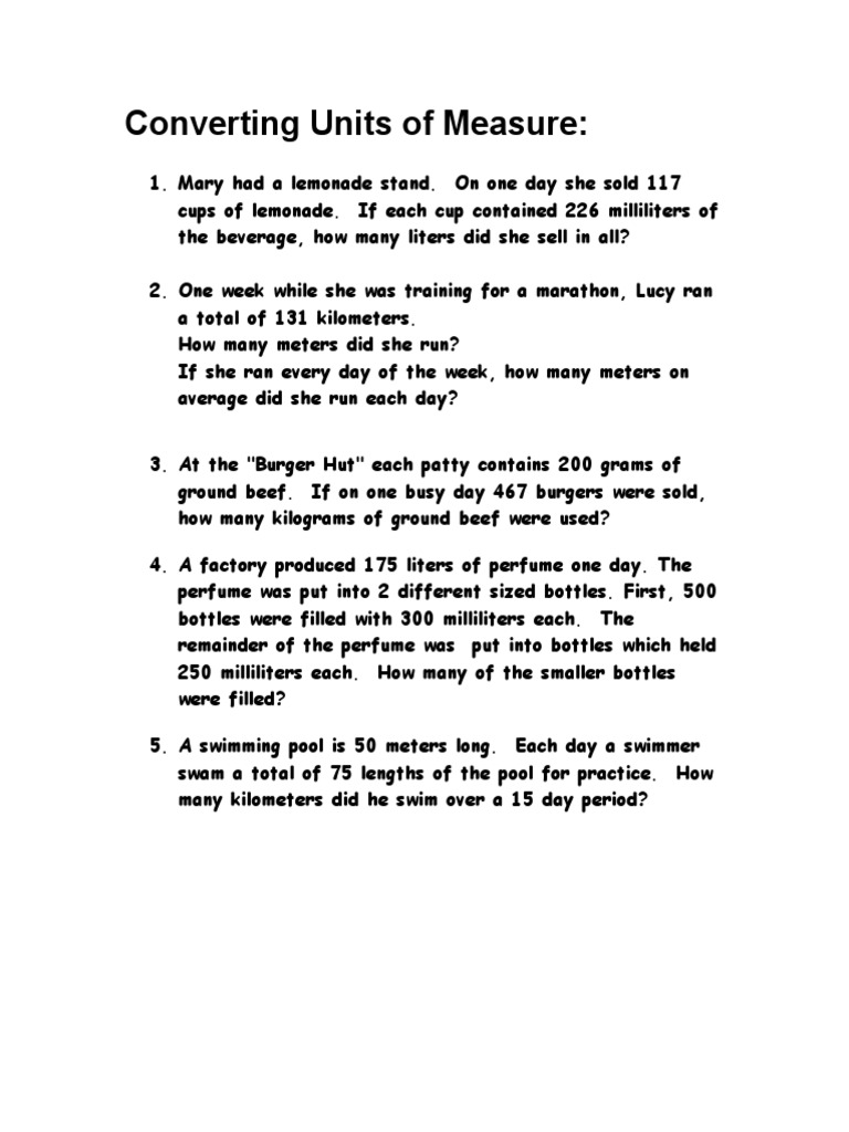 Unit Conversion Examples and Solutions | PDF | Litre | Kilogram