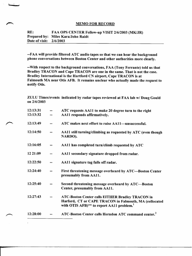 T8 B1 FAA Command Center Briefing 6-4-03 FDR - 3 MFRs and 2 Withdrawal ...