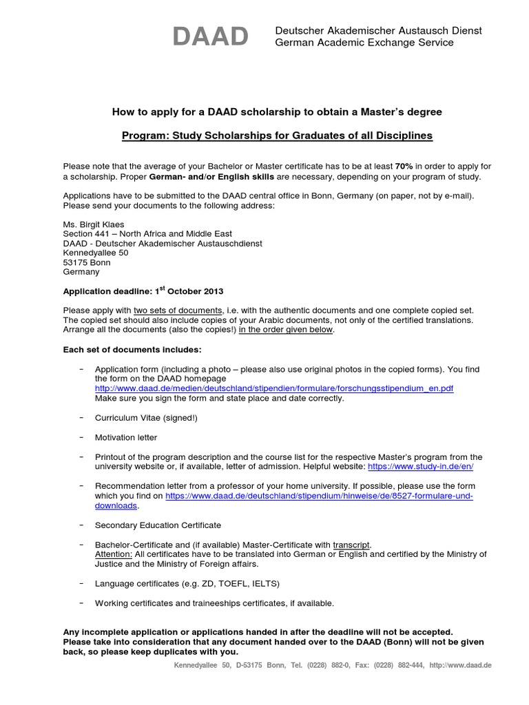 How To Apply For A DAAD Scholarship To Obtain A Master's Degree | PDF ...