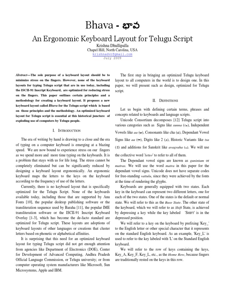 Ergonomic Telugu Keyboard Layout: Bhava | PDF | Computer Keyboard ...
