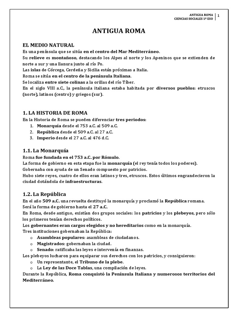 ROMA Resumen | PDF | imperio Romano | Roma antigua