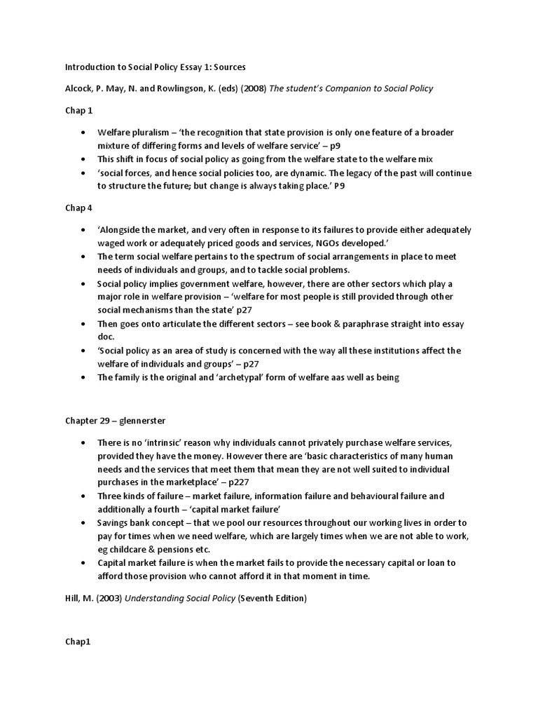 Introduction To Social Policy Essay 1 | PDF | Welfare State ...