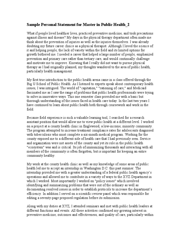 Personal Statement For Master in Public Health - 2 | PDF | Public ...