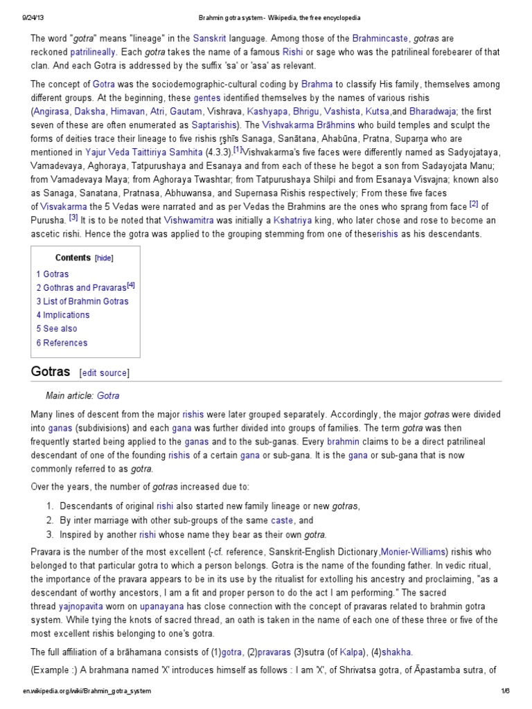 Brahmin Gotra System | PDF | Saint | Clans