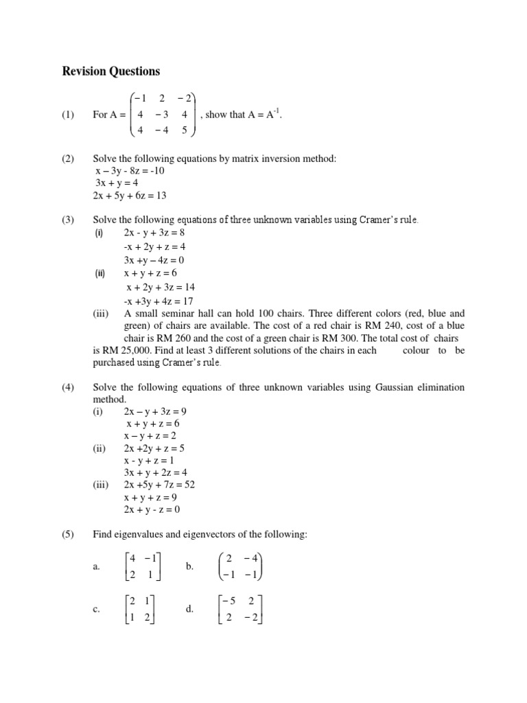 Revision Questions | PDF | Eigenvalues And Eigenvectors | Mathematical Problem Solving