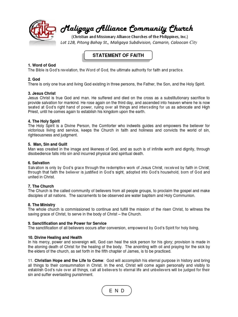 Statement of Faith | PDF | Grace In Christianity | Jesus