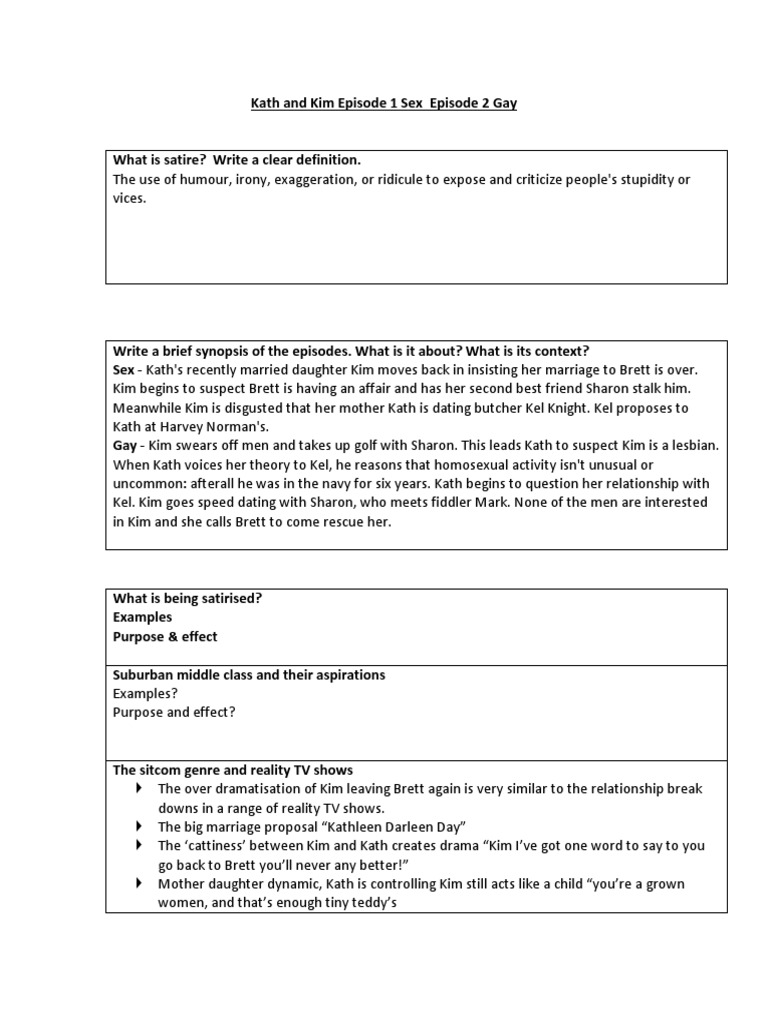 Started Kath and Kim Episode 1 2 Work Sheet | PDF | Irony | Satire