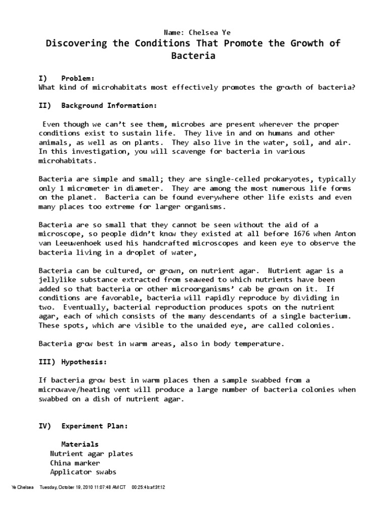 Bacterial Growth Lab | PDF | Agar | Bacteria