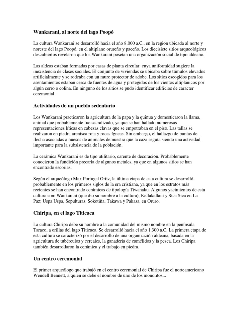 Culturas Wankarani y Chiripa | PDF | Arqueología | Agricultura