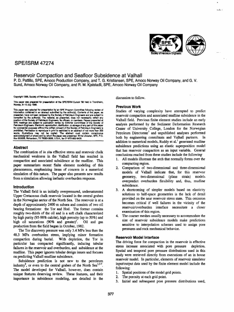 Reservoir Compaction and Seafloor Subsidence at Valhall | PDF ...