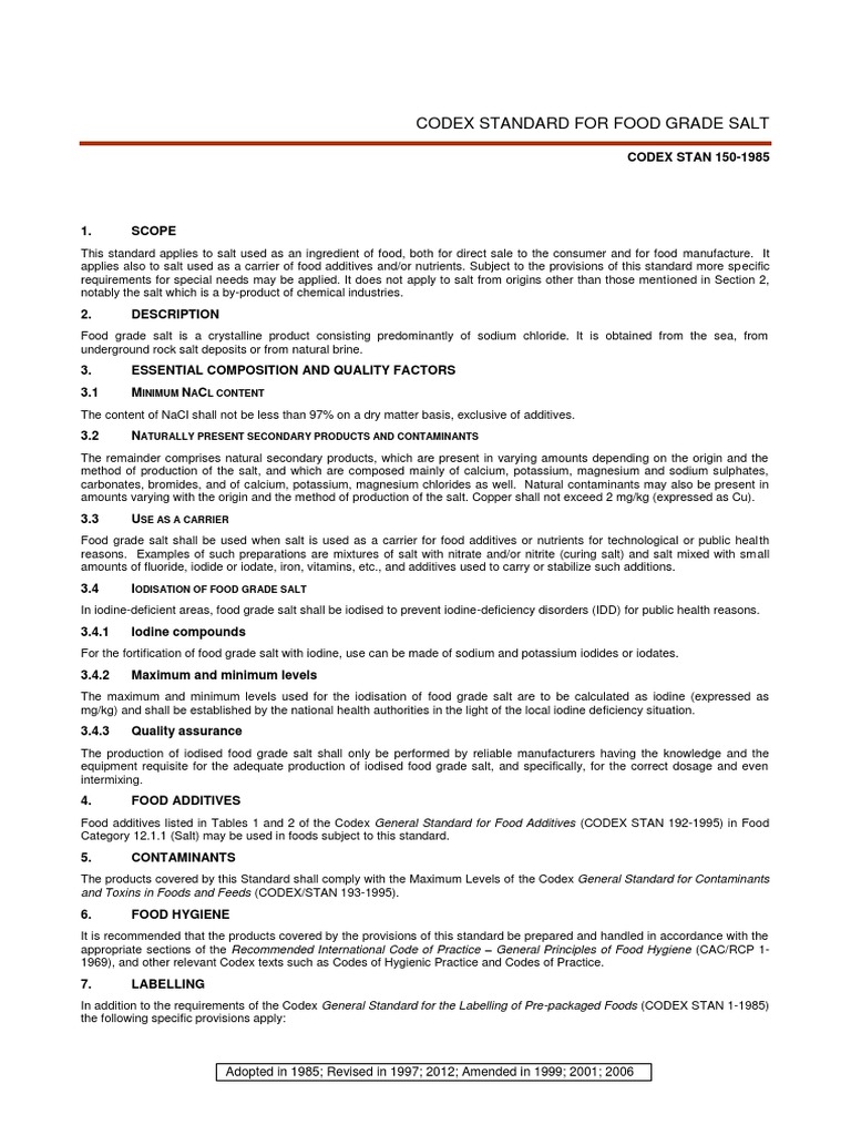 Salt Codex Alimentaria | PDF | Sodium Chloride | Sampling (Statistics)