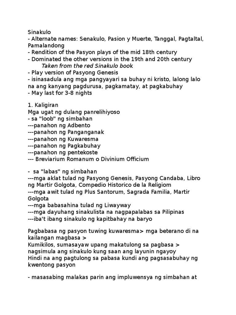 Fil12 Sinakulo | PDF