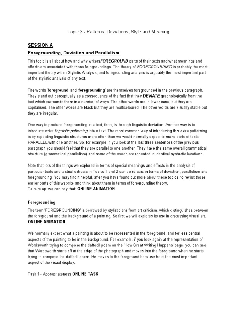 Foregrounding, Deviation and Parallelism | PDF | Linguistics | Semantics