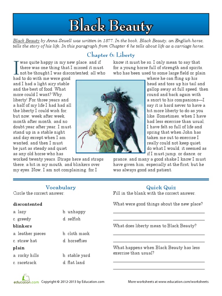 Black Beauty Reading Comprehension Worksheet Copia | Black Beauty ...