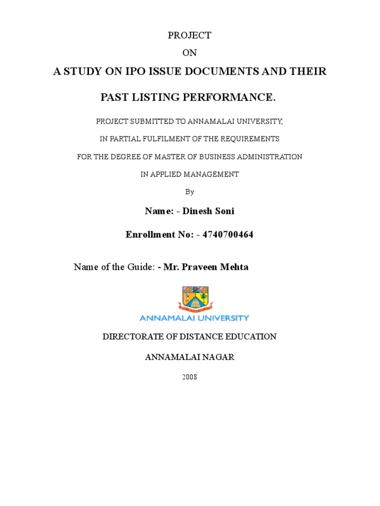 A Study On Ipo Issue Documents and Their Past Listing Performance ...