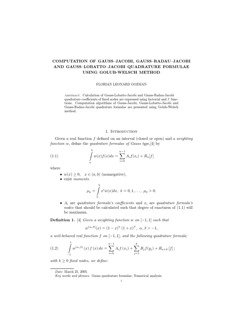 Computation of Gauss-Jacobi, Gauss-Radau-Jacobi and Gauss-Lobatto-Jacobi Quadrature Formulae ...