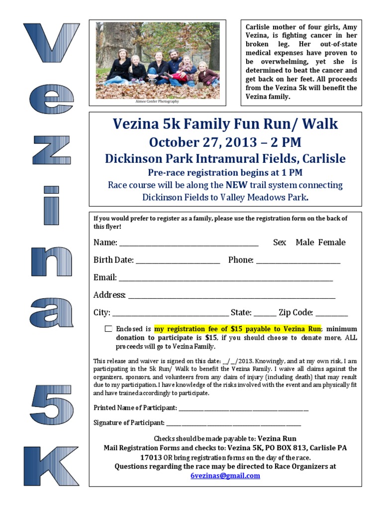 Vezina 5k Family Fun Run/ Walk Registration Form | Download Free PDF | Business