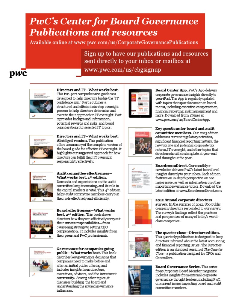 PWC CBG TL One Pager April 2013 | PDF | Audit Committee | Audit