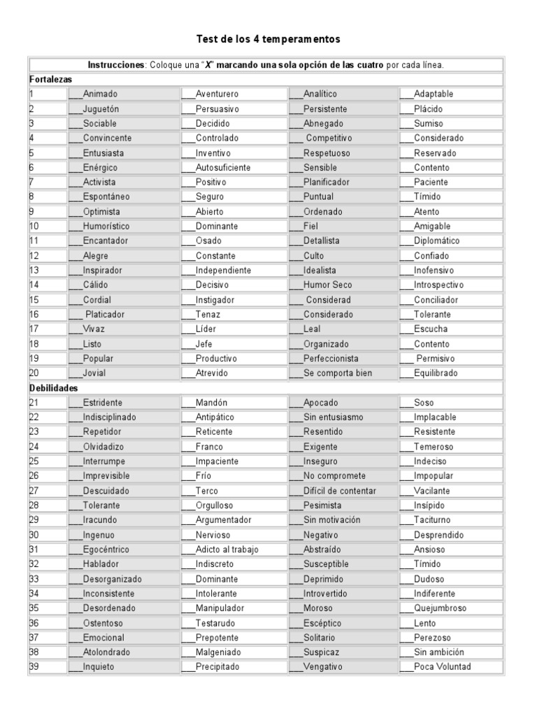 Test de Los 4 Temperamentos | PDF