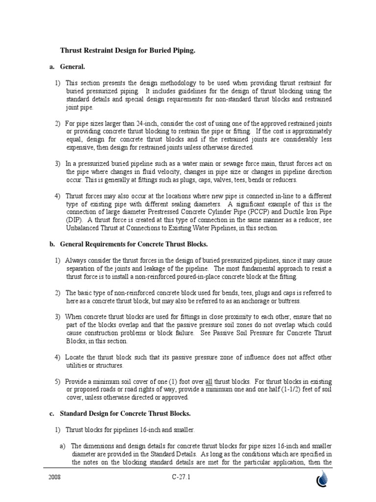 Thrust Block Design for Buried Pipelines | PDF | Pipe (Fluid Conveyance ...