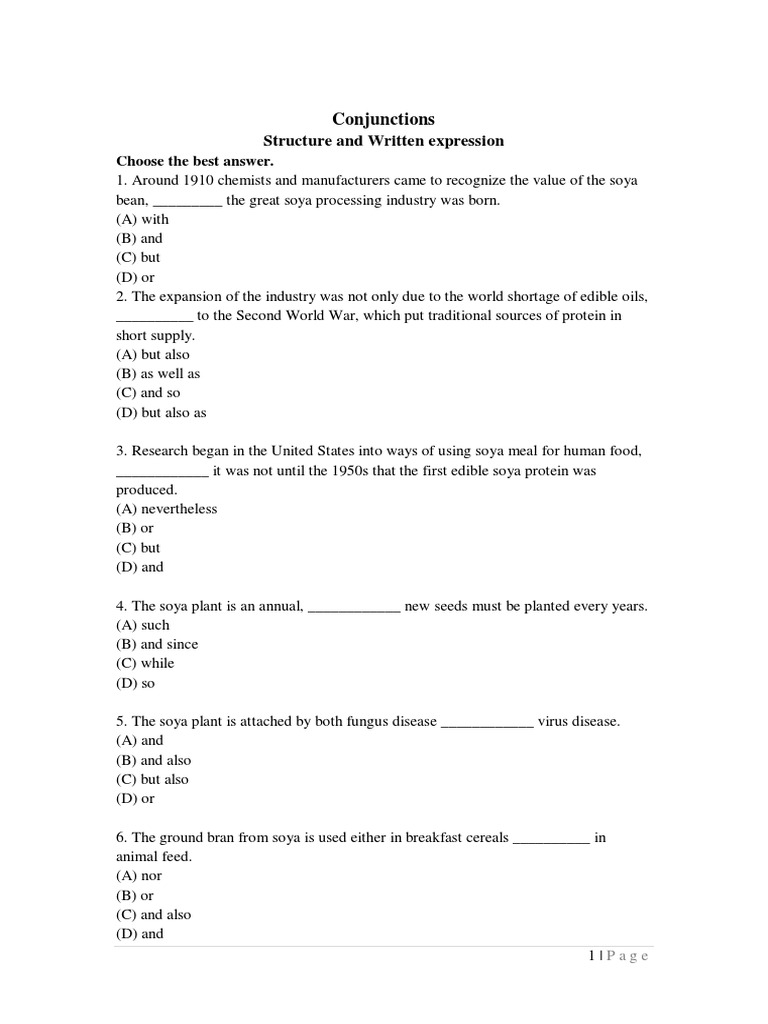 Conjunctions TOEFL Test | PDF | Soybean | Carbon