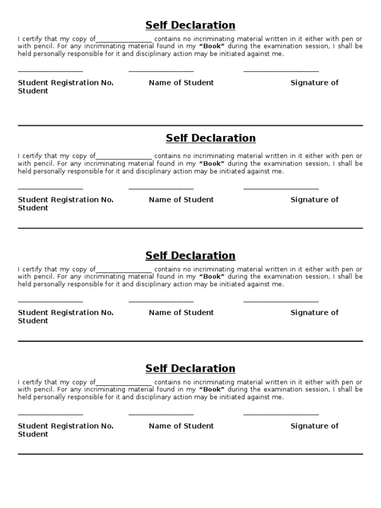 Examination Book Self Declaration | PDF