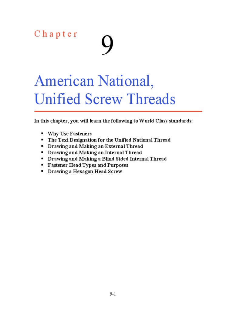 Ch 9 American National Unified Screw Threads | Screw | Metalworking