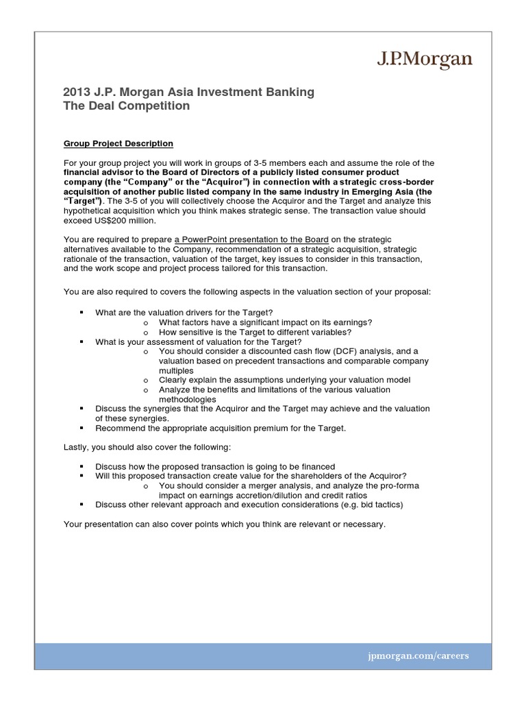2013 J.P. Morgan The Deal Competition - Competition Instructions | PDF ...