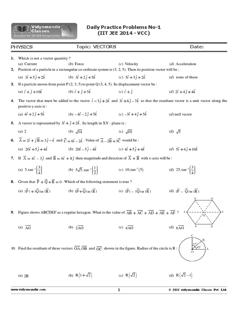 IIT JEE 2014 Physics Dpp1 Vectors | PDF | Euclidean Vector | Mathematical Analysis