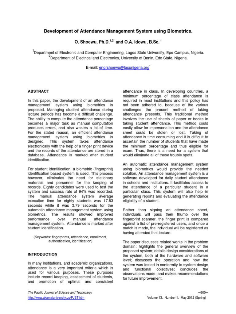 Automated Fingerprint Attendance System Using Biometrics Report | PDF ...