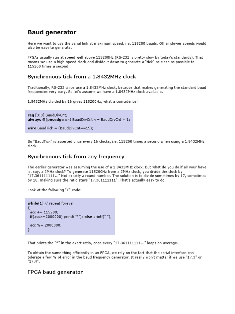 Baud Generator | PDF | Telecommunications | Electronic Engineering