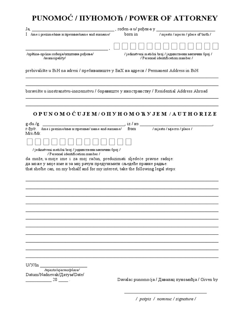 Punomoc Na Engleskom | PDF