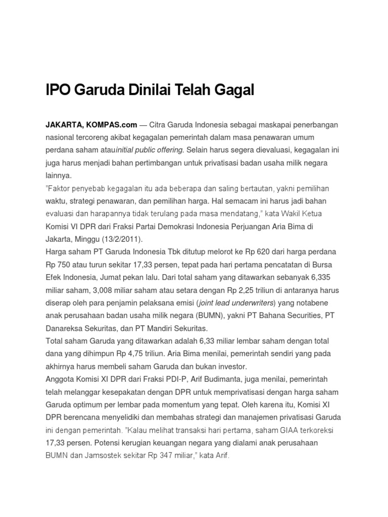 IPO Garuda Dinilai Telah Gagal | PDF