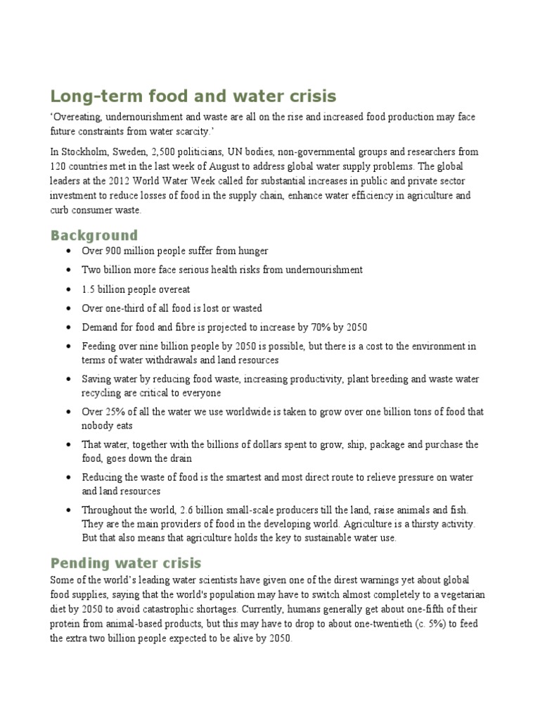 A Looming Global Crisis: Increasing Food and Water Insecurity Due to ...