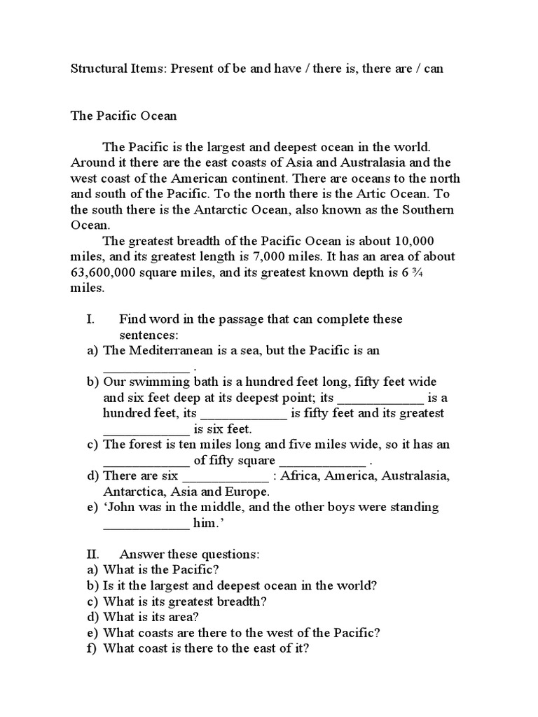 Pacific Ocean Overview and Comprehension | PDF | Pacific Ocean | Oceans