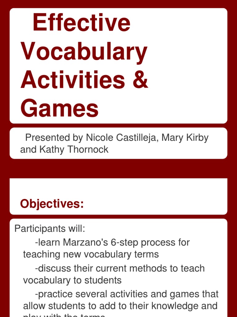 Vocabulary Activities | PDF | Vocabulary | Word