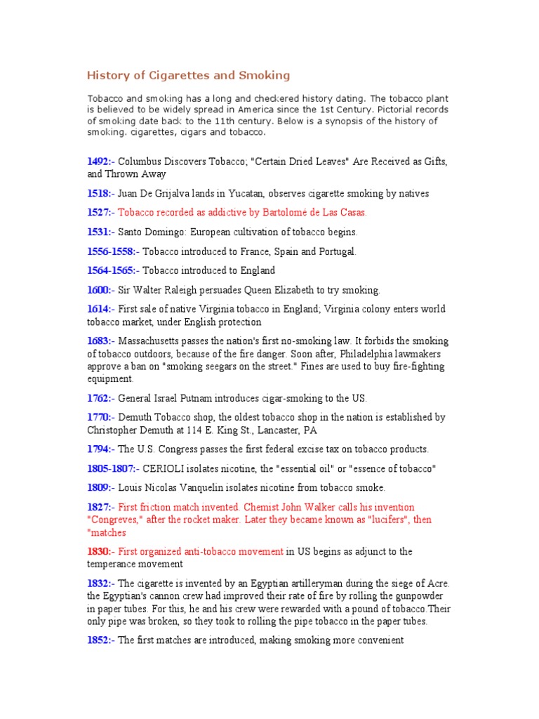 History of Cigarettes and Smoking | PDF