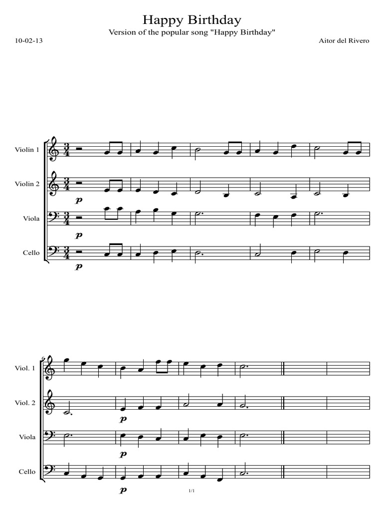 Happy Birthday Sheet Music for String Quartet | PDF