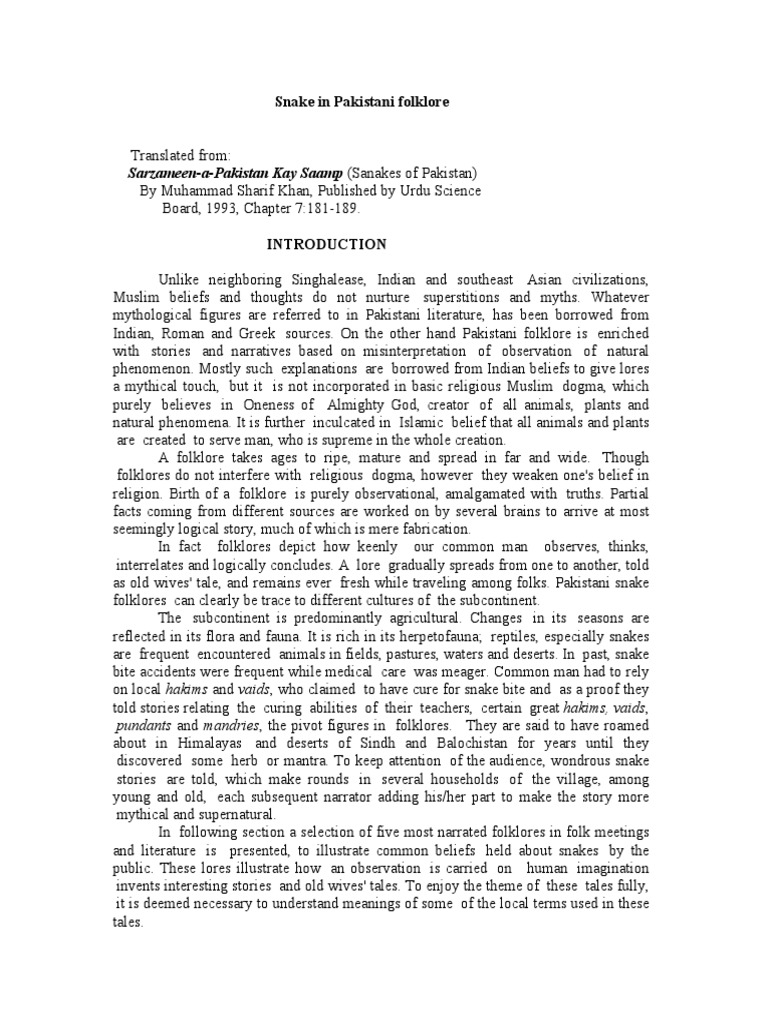 Snakes in Pakistani Folklore | PDF | Mythology | Pakistan